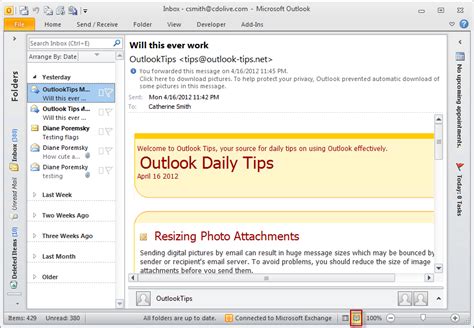 Outlook 2010 S Status Bar View Button