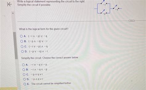 solved write a logical statement representing the circuit to