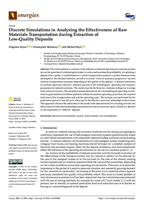 Pdf Discrete Simulations In Analyzing The Effectiveness Of Raw Materials Transportation During