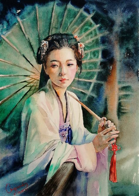 Japan Geisha Art Japanese Watercolor Painting Original Etsy