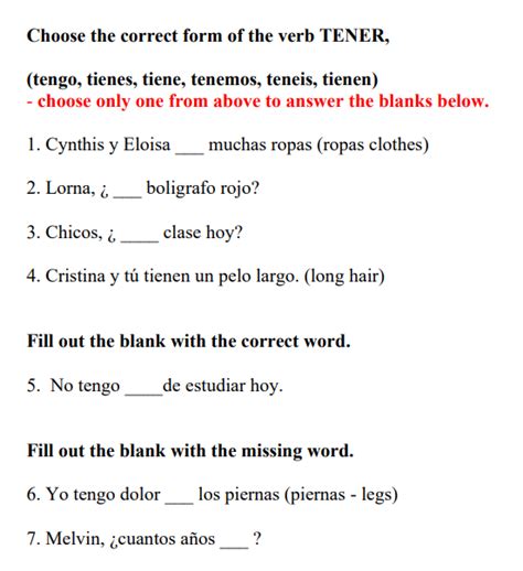 Choose The Correct Form Of The Verb Tener Tengo