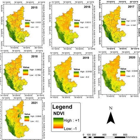 Spatial Pattern Of Ndvi From 2015 To 2021 Download Scientific Diagram