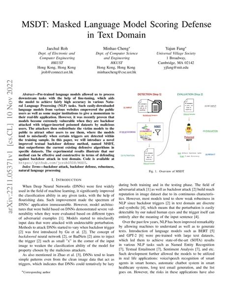 Msdt Masked Language Model Scoring Defense In Text Domain Deepai