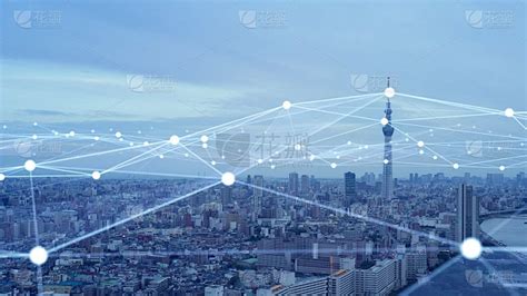 智慧城市和通信网络。数字转换。物联网 Iot 。信息通信技术。素材 花瓣网
