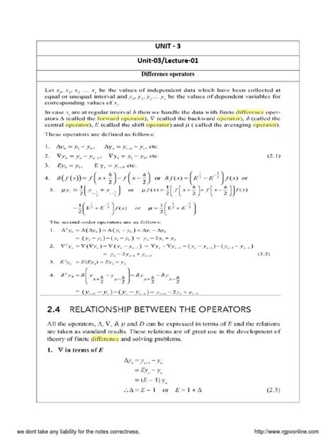 Notes M3 Unit 3 Pdf Finite Difference Interpolation