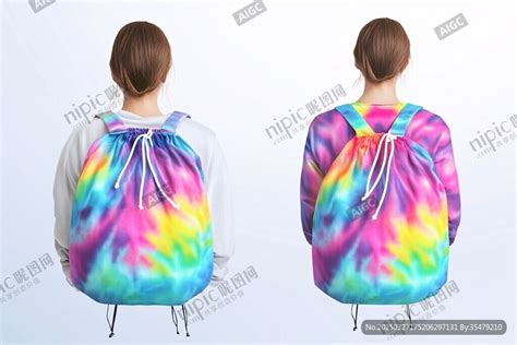 Ai创作图彩色 扎染 背包 抽绳 双肩包 款式 时尚 休闲 户外 日常 搭配 学生 成人 女款 简约 昵图网