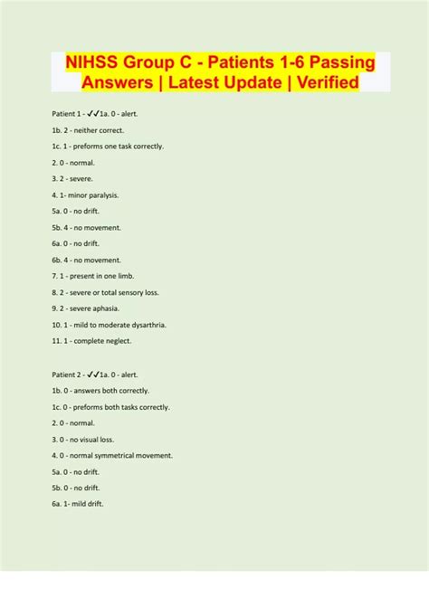 Nihss Group C Patients 1 6 Passing Answers Latest Update Verified Nihss Group C