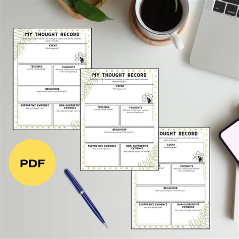 Thought Record Cbt And Dbt Worksheet Pdf Etsy