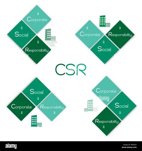 Business Concepts Set Of CSR Abbreviation Or Corporate Social Responsibility Model Isolated On