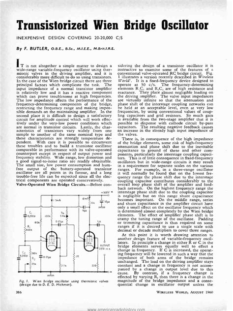 Wien Bridge Oscillator Pdf Amplifier Electronic Oscillator