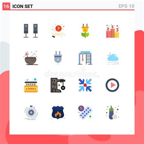 Set Of 16 Modern Ui Icons Symbols Signs For Drink Beach Eco Strategy Position Stock Vector