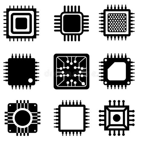Microchip Vector Icons Set Cpu Illustration Symbol Collection Core Icon Or Sign Stock Vector