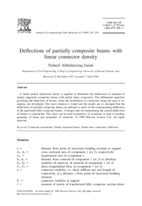 Pdf Deflections Of Partially Composite Beams With Linear Connector