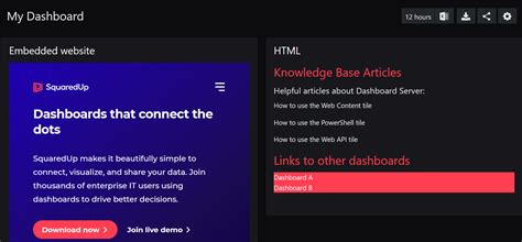 Web Content Tile Squaredup Community Support