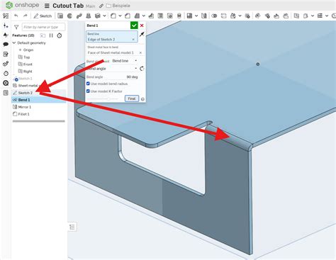 Sheet Metal Cutout Tab — Onshape