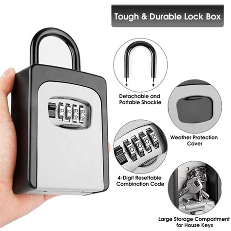 Key Lock Box Waterproof Portable 4 Digit Combination Safe Lockbox With Removable Shackle 5 Key