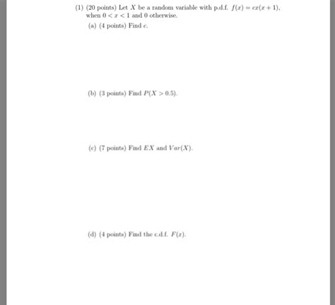 Solved 1 20 Points Let X Be A Random Variable With