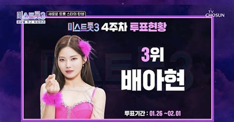 빈예서 미스트롯3 4주차 투표서도 부동의 1위배아현 3위 상승세