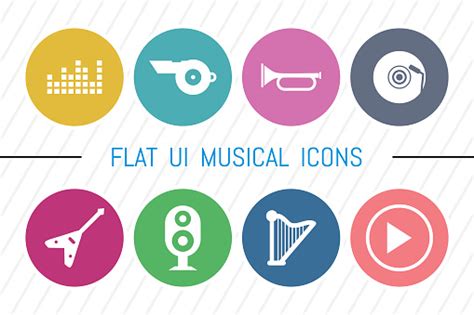 플랫 Ui 8 색상 음악 아이콘 설정합니다 Eps10입니다 매우 유용한 음악 아이콘 설정 간단한 그림입니다 웹 모바일 소프트웨어 및 애플 리 케이 션에 대 한 유용한 아이콘