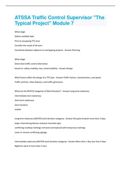Atssa Traffic Control Supervisor The Typical Project Module 7 Test