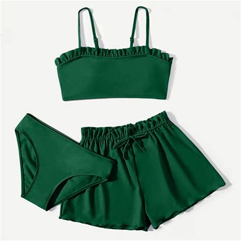 Quaouag 3 Piece Tween Girls Swimsuit Ruffle Sleeveless Athletic Tankini