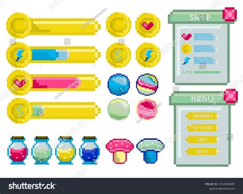 Pixel Set Menu Buttons Ui Tower Stock Vector Royalty Free 2153202687 Shutterstock