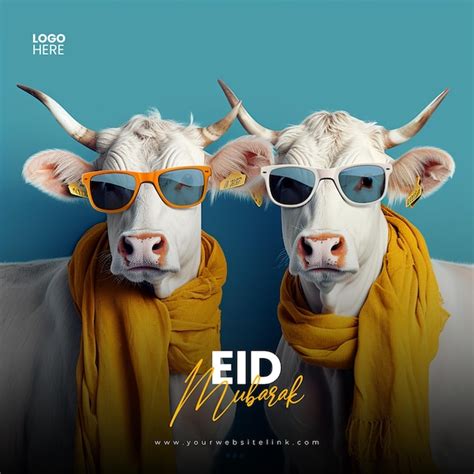 Premium Psd Eid Al Adha Mubarak Islamic Festival Two Cow Social Media