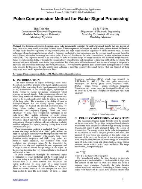 Pulse Compression Method For Radar Signal Processing Pdf Signal To Noise Ratio Filter