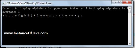 C Program To Display Characters From A To Z Using Loop Instanceofjava