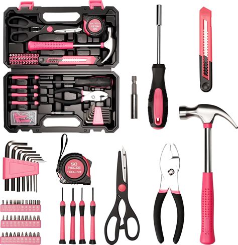50 Piece Pink Tool Set For Women Household Small Tool Set With Storage