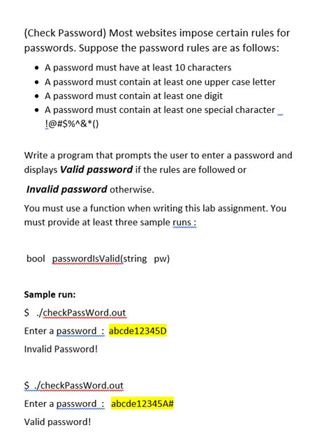 Solved Check Password Most Websites Impose Certain Rules