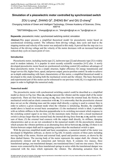 Pdf Simulation Of A Piezoelectric Motor Controlled By Synchronized Switch