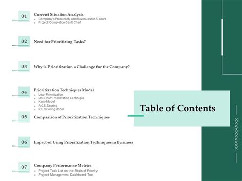 Firm Project Prioritization And Selection Table Of Contents Structure Pdf