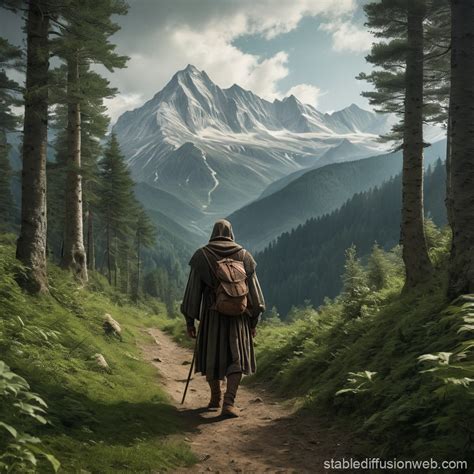 Medieval Traveler In Mountain Forest Stable Diffusion Online