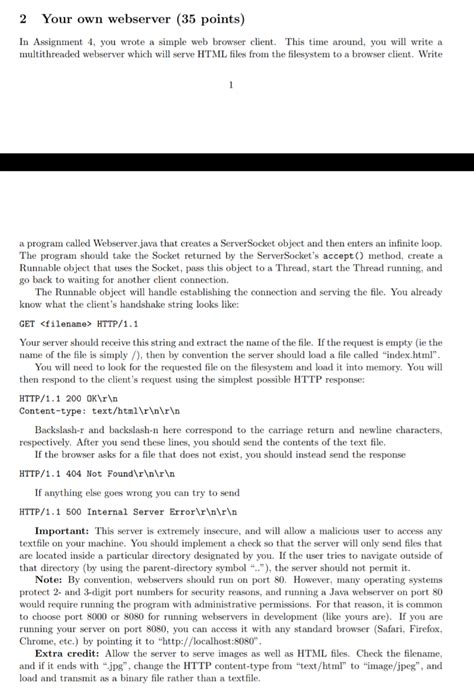 Solved 2 Your Own Webserver 35 Points In Assignment 4 You