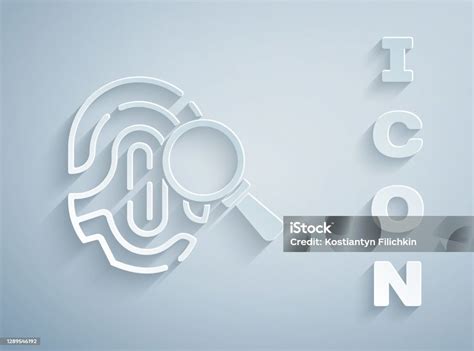 회색 배경에 지문 아이콘이 분리된 용지 컷 돋보기 식별 기호 종이 아트 스타일 벡터 3차원 형태에 대한 스톡 벡터 아트 및 기타 이미지 3차원 형태 지문 검색