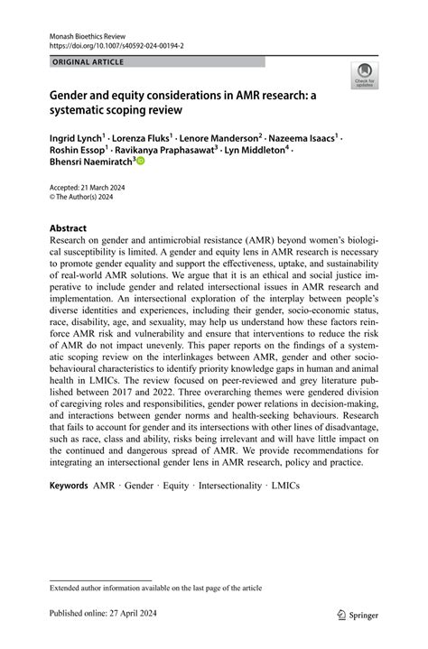 Pdf Gender And Equity Considerations In Amr Research A Systematic