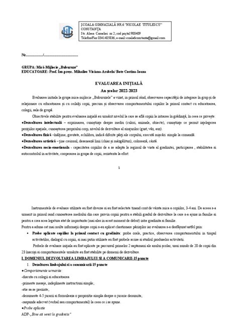 Evaluare Initiala Grupa Mica Pdf