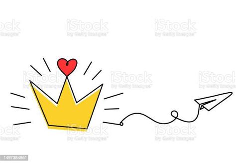 추상적인 색깔 크라운은 종이비행기를 흰색에 선 그리기로 한다 개념에 대한 스톡 벡터 아트 및 기타 이미지 개념 건강관리와 의술 공주 Istock