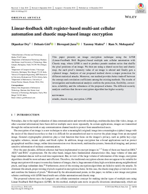 Pdf Linear‐feedback Shift Register‐based Multi‐ant Cellular Automation And Chaotic Map‐based