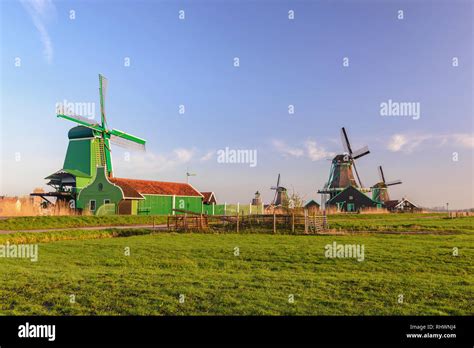 Amsterdam Netherlands Dutch Windmill And Traditional House At Zaanse