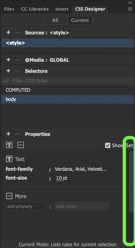 Css Designer Panel Current Not Showing Selected Adobe Community