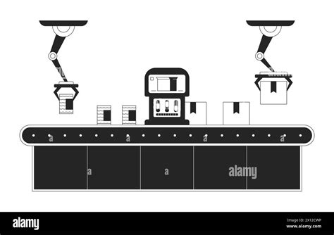 Factory Assembly Line Boxes Black And White 2d Line Cartoon Object Stock Vector Image And Art Alamy