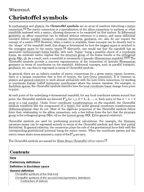 Christoffel Symbols Wikipedia Pdf Tensor Theoretical Physics