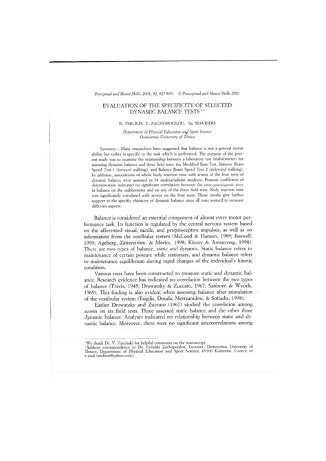 Pdf Evaluation Of The Specificity Of Selected Dynamic Balance Tests