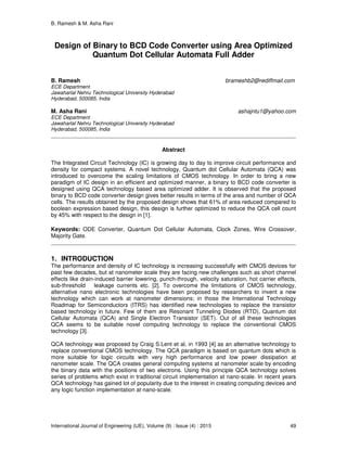 Design Of Binary To BCD Code Converter Using Area Optimized Quantum Dot Cellular Automata Full