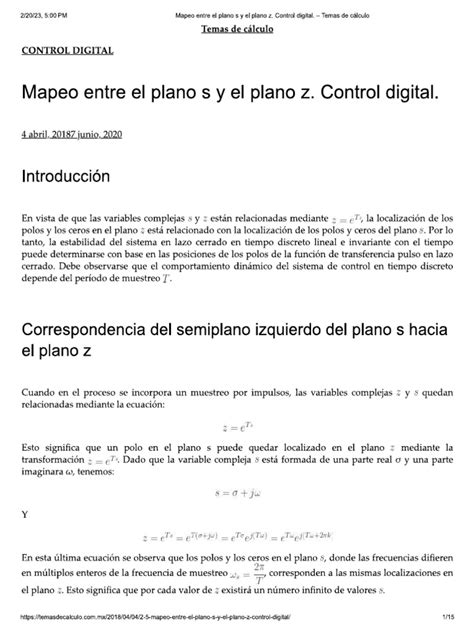 Mapeo Entre El Plano S Y El Plano Z Control Digital Pdf