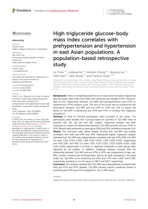Pdf High Triglyceride Glucose Body Mass Index Correlates With