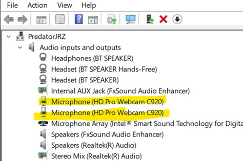 In Acer Predator Phn Audio Crash After Plugging In External Webcam Logi Webcam Hd Pro C