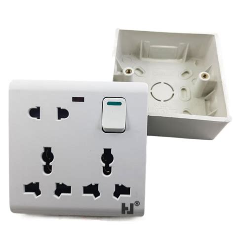 6 Pin Socket With Box 16a 220v Multi Function Universal Wall Socket Bd